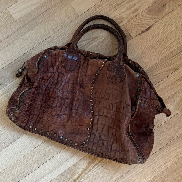Bags | Vintage Slouchy Shoulder Bag Brown Croc Embossed Leather Et ...